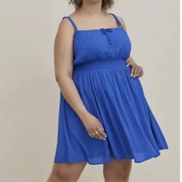 torrid | Dresses | Torrid Mini Gauze Smocked Waist Blue Dress Plus Size ...